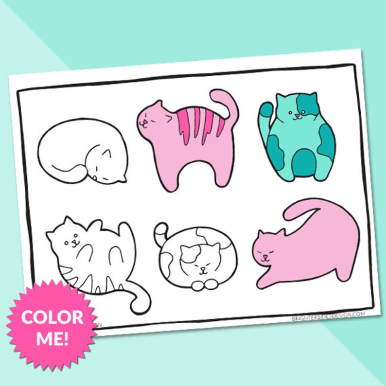 DIY Cat Lovers Printable Card - Adult Coloring - Cute Cats - Coloring ...