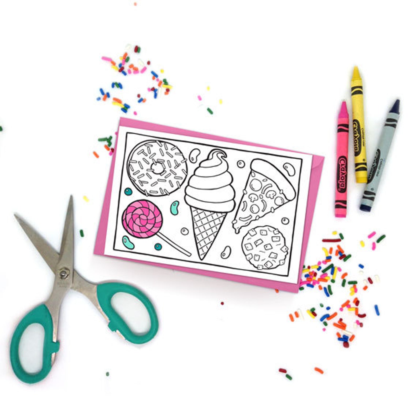 DIY - Cute Junk Food Printable Coloring Card - Pizza Party - Kawaii ...