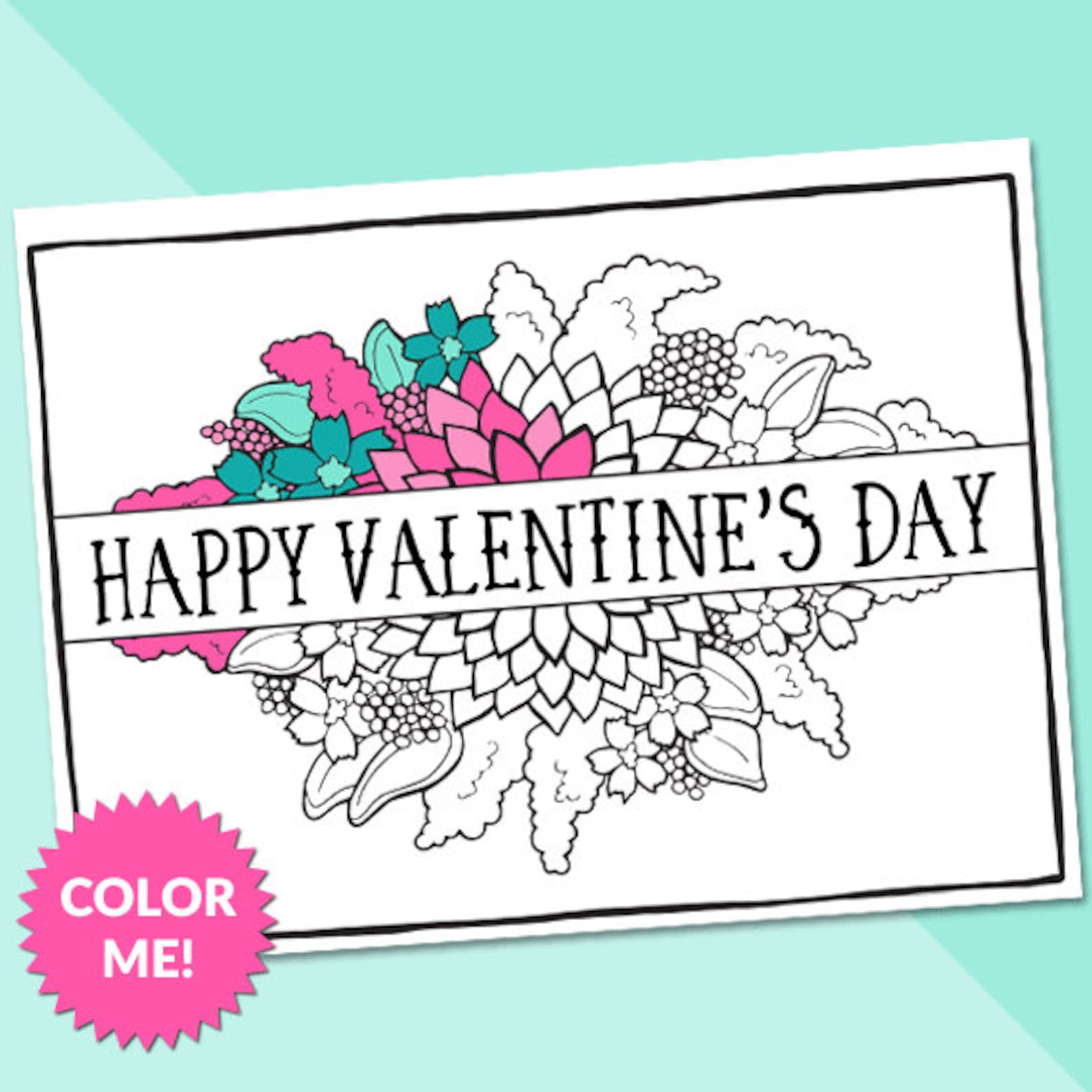 DIY Printable Valentine Card - Coloring Card - Adult Coloring - Instant ...