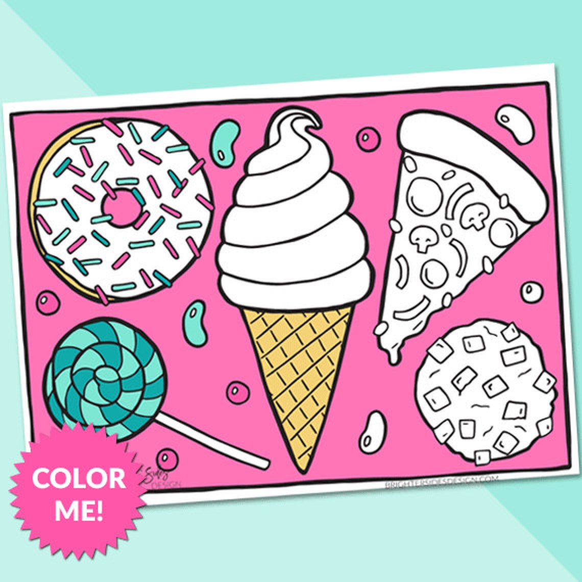 DIY - Cute Junk Food Printable Coloring Card - Pizza Party - Kawaii ...