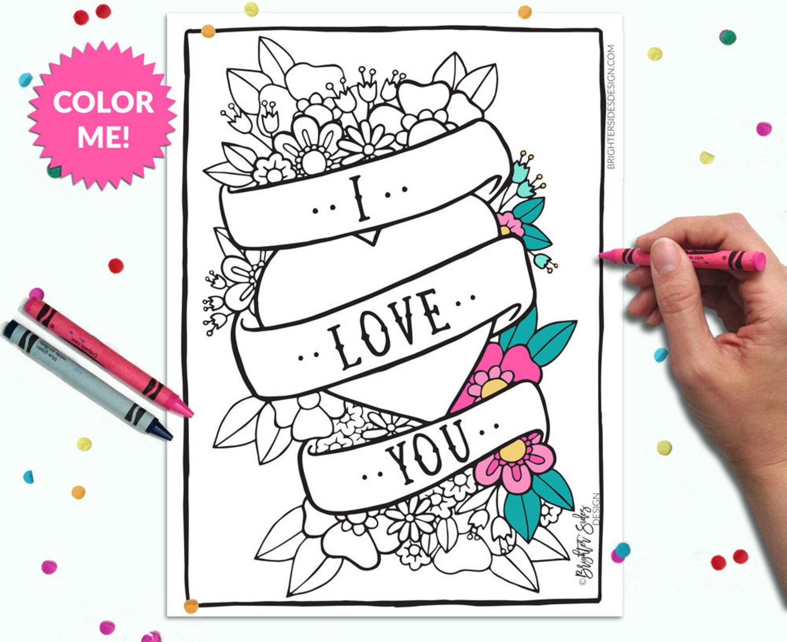 Cute Valentine's Day Printable Coloring Page - I Love You Heart Tattoo ...