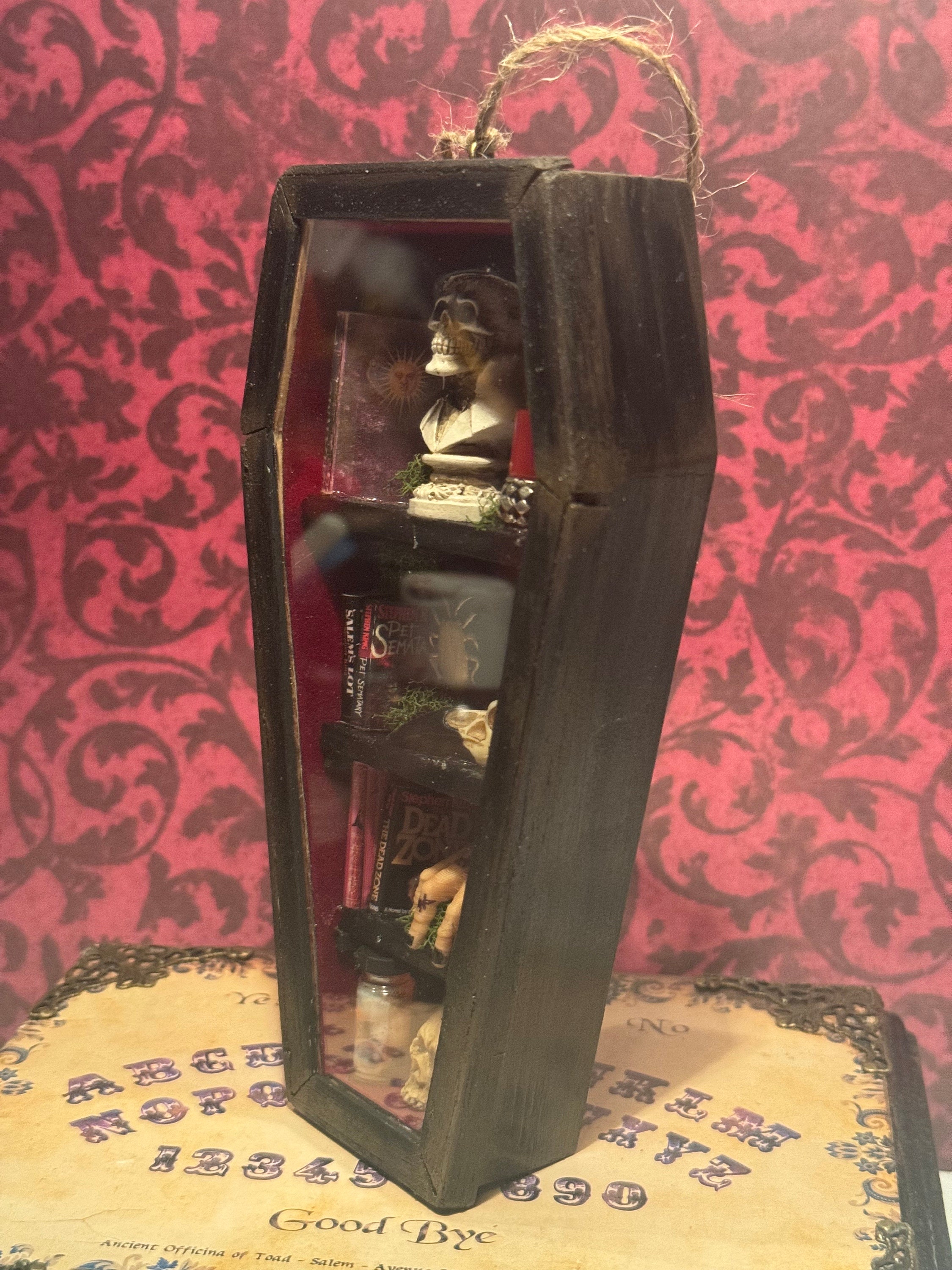 6” Coffin Curio Shadowbox Creepy Goth Halloween Dollhouse Ornament ...