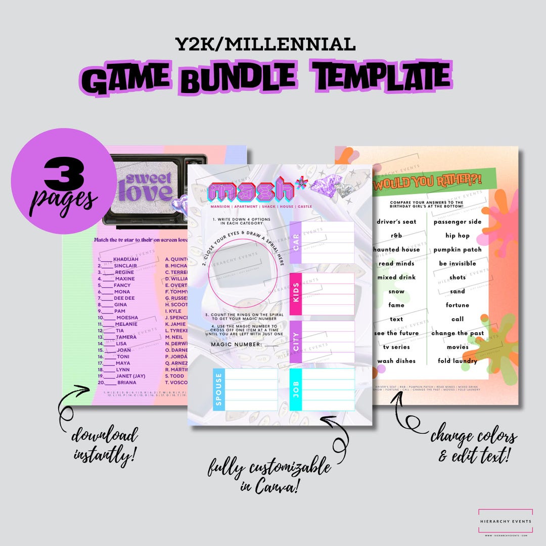 Y2K Millennial 2000s Game Bundle Template, Canva Template, DIY Template ...