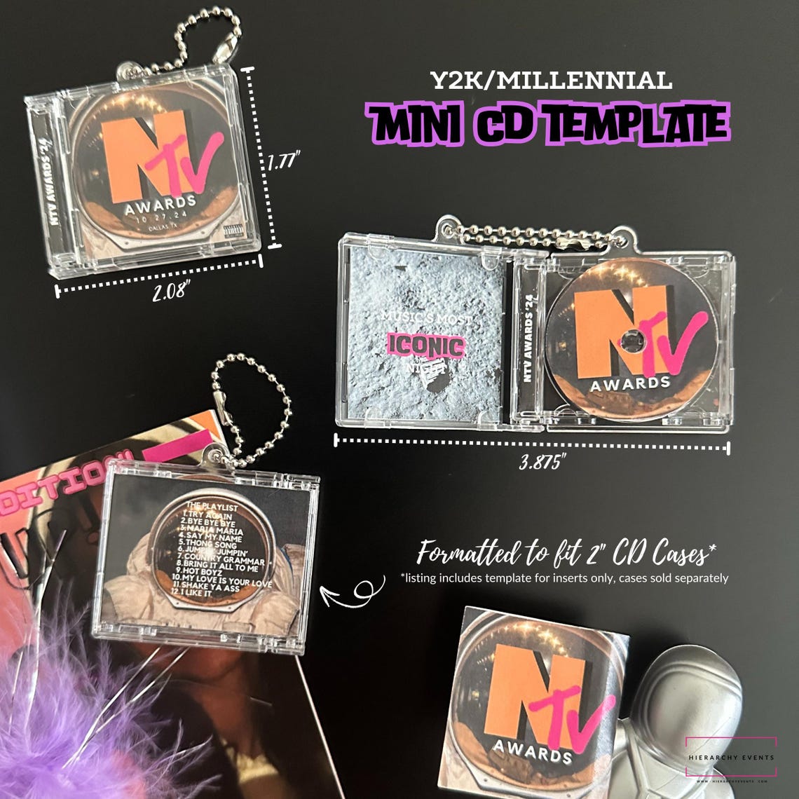Mini CD Keychain Template, Y2K Millennial 2000s Party Favor Template ...