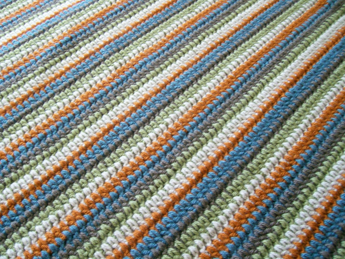 Crochet Afghan Striped Blanket Multi-color Afghan Crocheted - Etsy