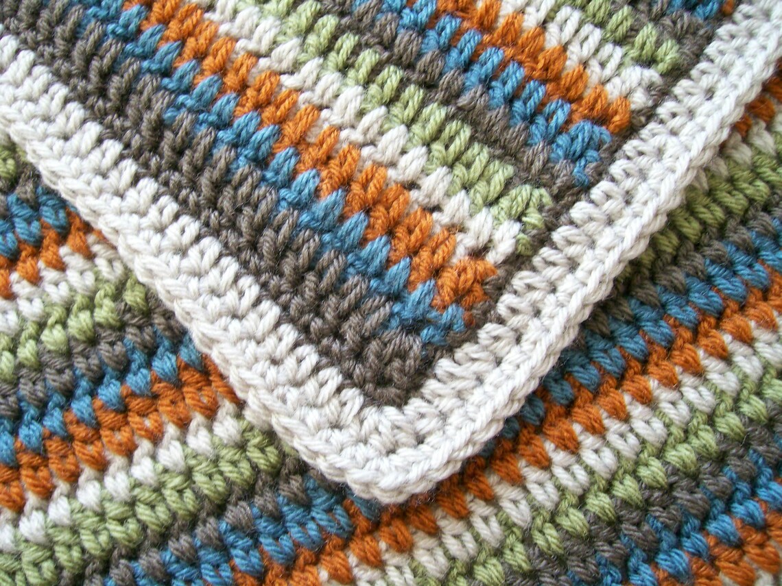 Crochet Afghan Striped Blanket Multi-color Afghan Crocheted - Etsy