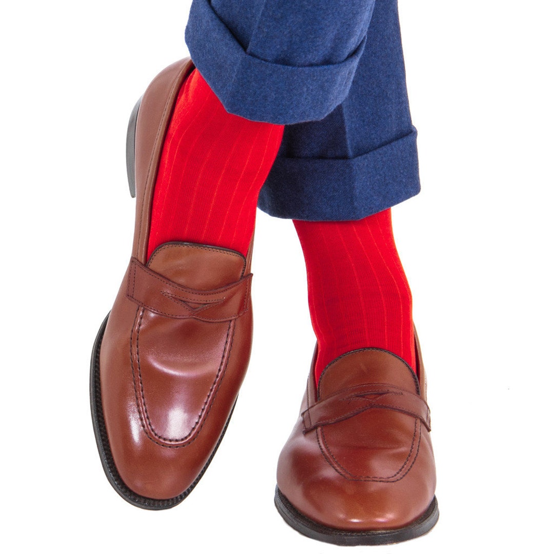 Red Cotton Socks Ribbed Luxury Gift for Dad Over the Calf Mid Calf ...