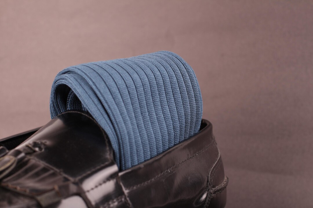 Elegant Light Navy Blue Cotton Lisle Dress Socks - Over the Calf & Mid ...