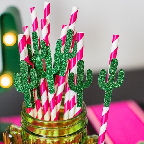 Bridal Fiesta Final Fiesta Decor Cactus Straws Pink Cactus | Etsy
