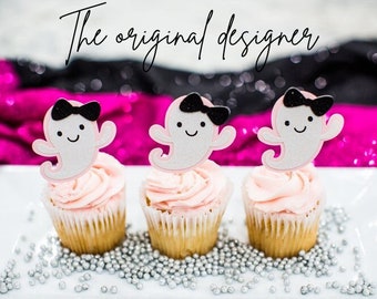 Ghost Cupcake Toppers Pink and Black Halloween Party Decor - Etsy