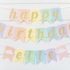 Pastel Rainbow Birthday Banner. Pastel Rainbow Birthday Decorations ...