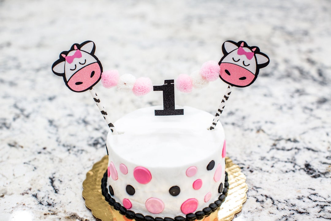 Cow 1st Birthday Cake Topper, Glitter Barnyard Theme - Etsy