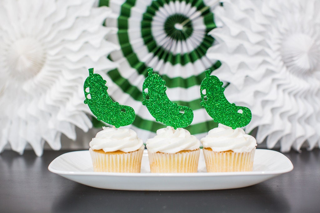 Green Glitter Pickle Cupcake Toppers, Party Decorations (set of 12) - Etsy