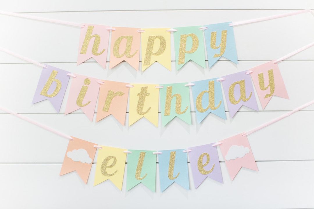 Pastel Rainbow Birthday Banner. Pastel Rainbow Birthday Decorations ...