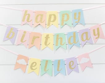 Pastel Rainbow Birthday Banner Custom Party Sign Valentine Decorations ...