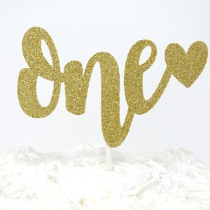 One Glitter Cake Topper, First Birthday Cake Topper, Heart 1st Birthday ...