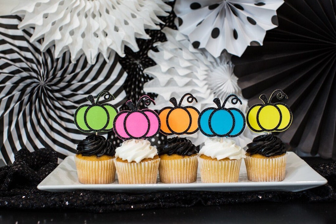 Neon Halloween Party Decorations. Neon Halloween Cupcake Toppers. Neon ...