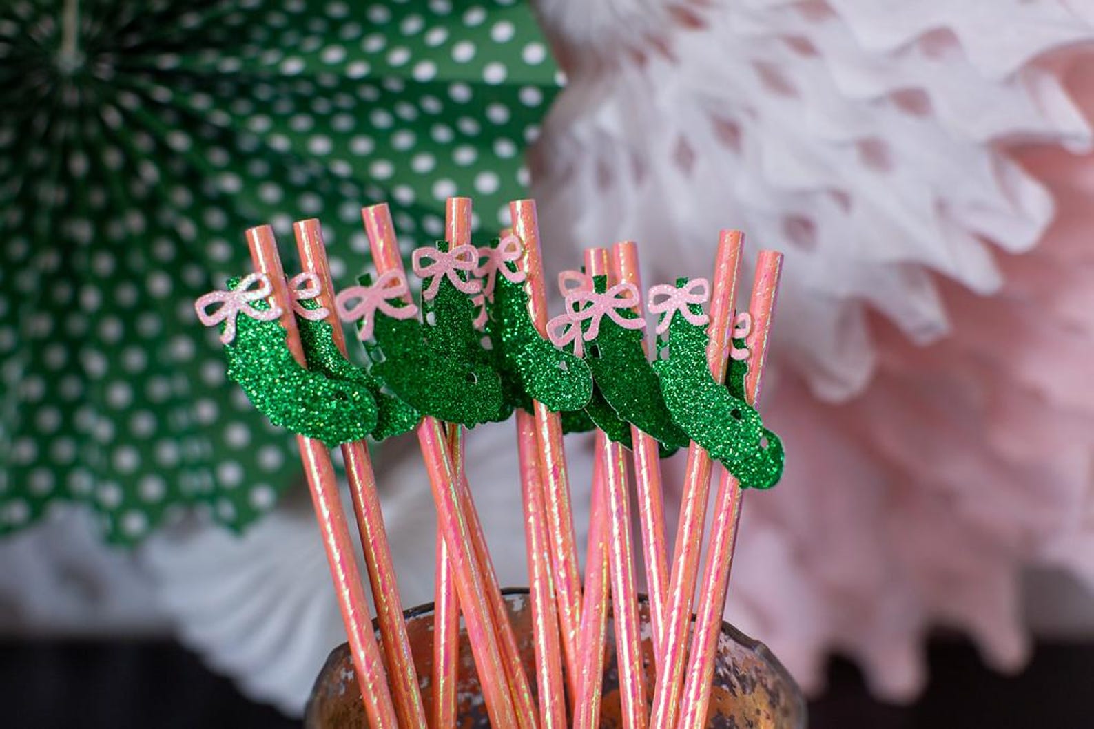 Pickle Party Straws | Pink Glitter Decorations - Etsy