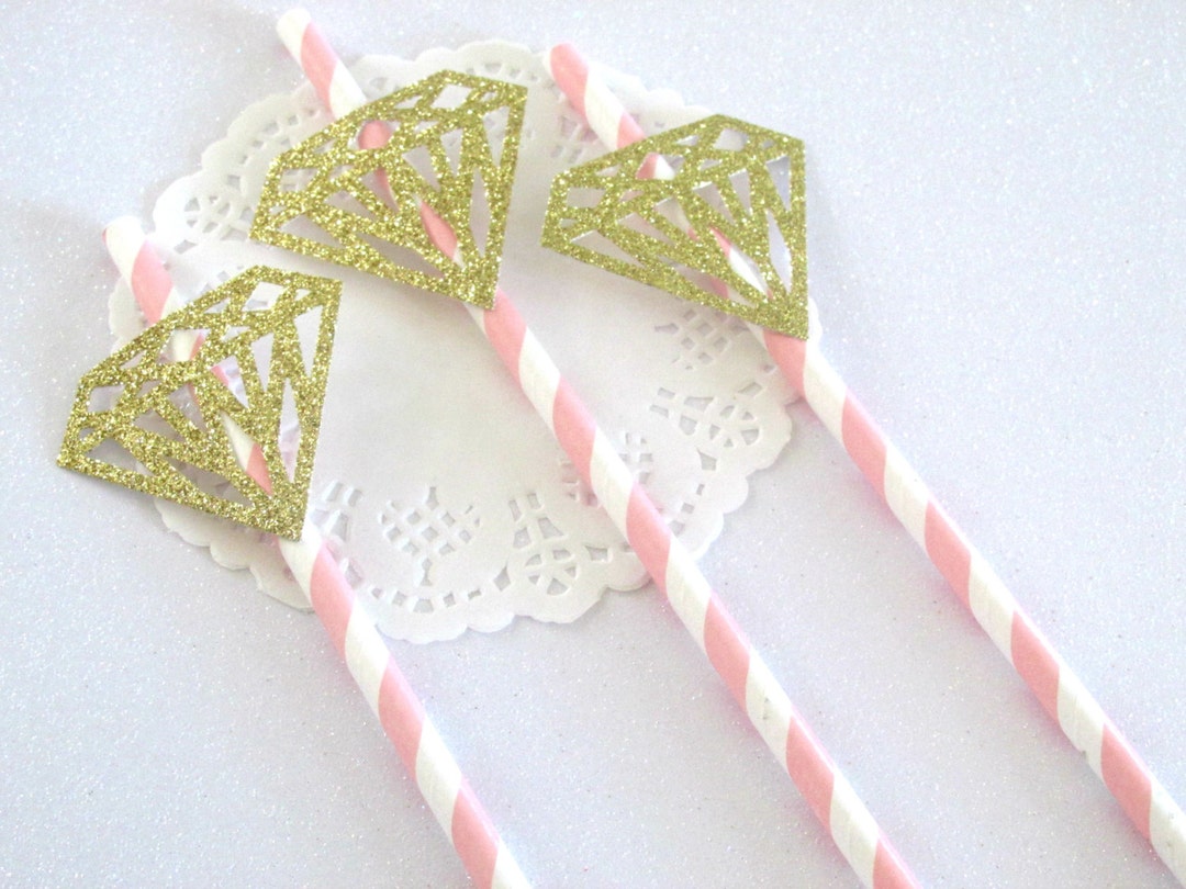 Pink & Gold Diamond Straws: Bridal Shower, Bachelorette Party (set of ...