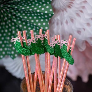 Pickle Party Straws | Pink Glitter Decorations - Etsy