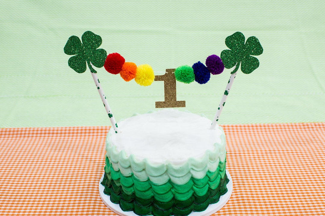 Lucky One Cake Topper: Glitter Shamrock, Pom Pom 1st Birthday - Etsy
