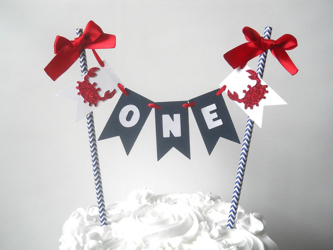 Crab Cake Topper Crab Smash Cake Topper Red and Navy Crab Birthday Boy ...