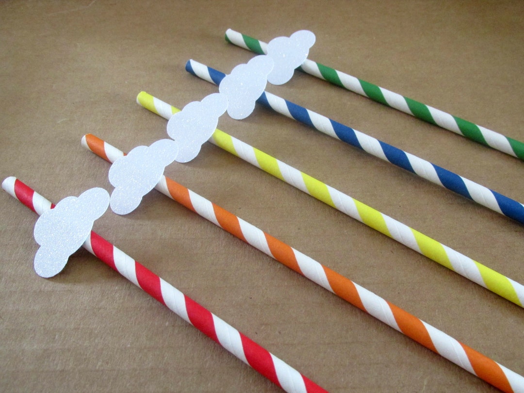 15 Rainbow Party Straws Cloud Theme Party Rainbow Cloud Birthday Party ...