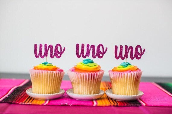 Uno Glitter Cupcake Toppers. Uno Party Decorations. First Fiesta ...