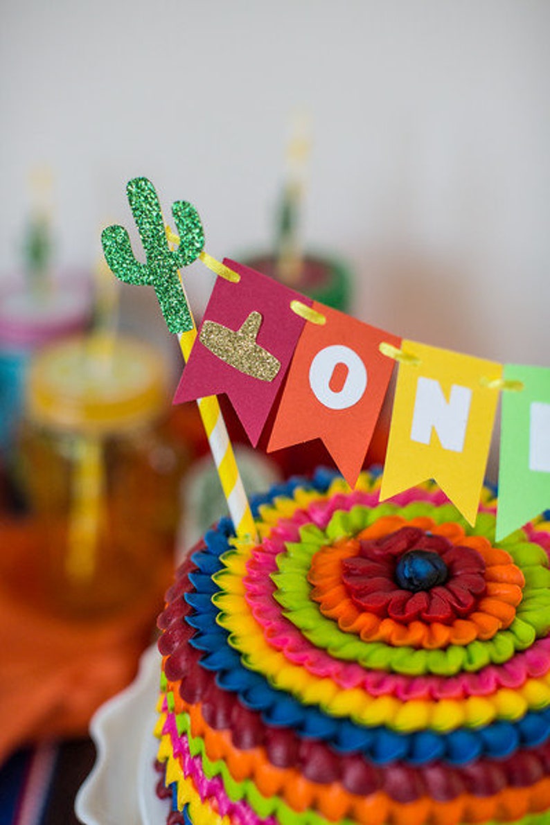 Fiesta First Birthday Cake Topper, Cactus Bunting - Etsy
