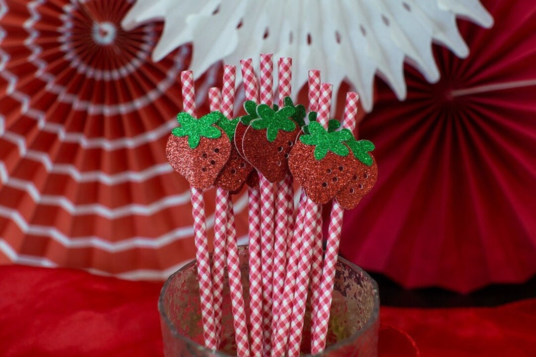 Glitter Strawberry Party Straws, Berry Sweet Decorations (12 Ct) - Etsy