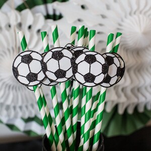 Soccer Party Straws, Green and White Striped, Soccer Ball Decorations ...