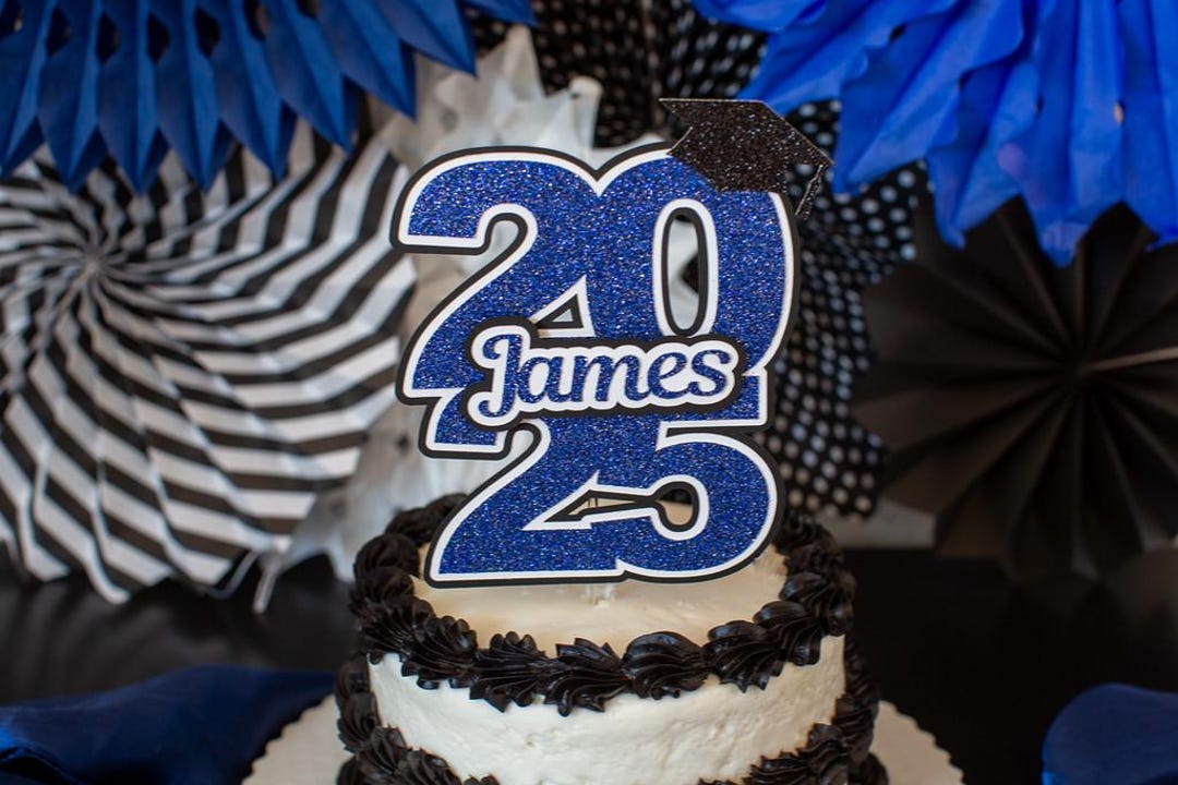 Blue Graduation Party Decorations. Personalized Graduation Cake Topper ...