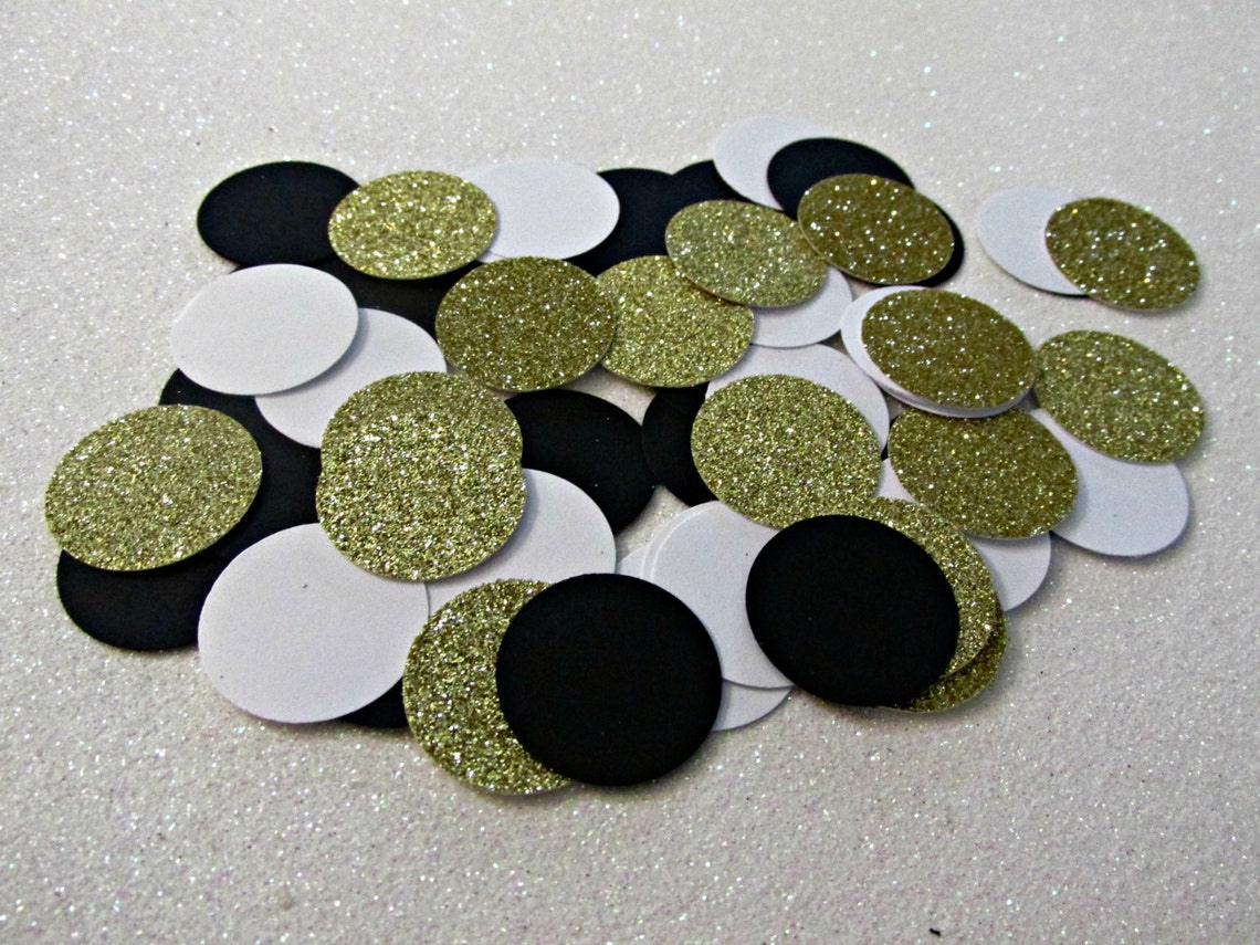 225 Black White Gold Confetti Black White Gold Party Decor - Etsy