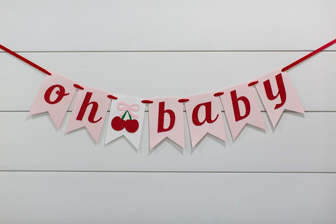 Cherry Oh Baby Shower Banner - Pink and Red Glitter - Etsy