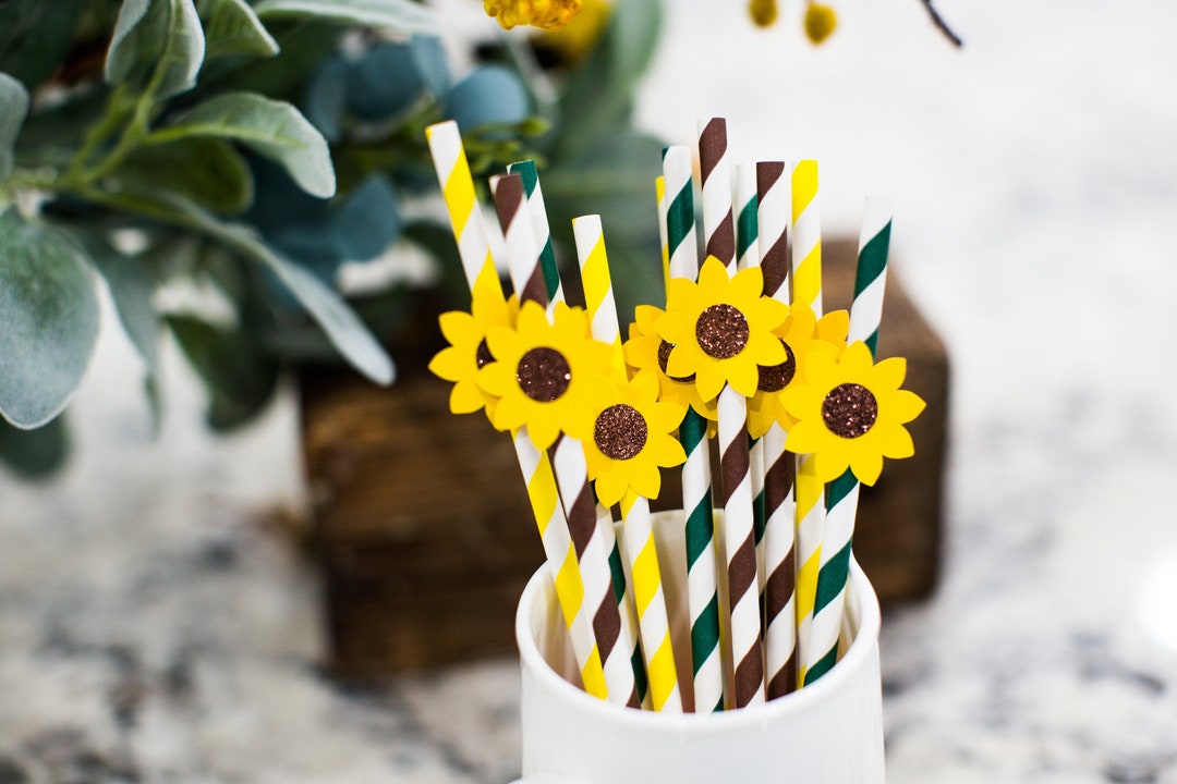 Sunflower Straws. Sunflower Party Decorations. Sunflower Bridal Shower ...