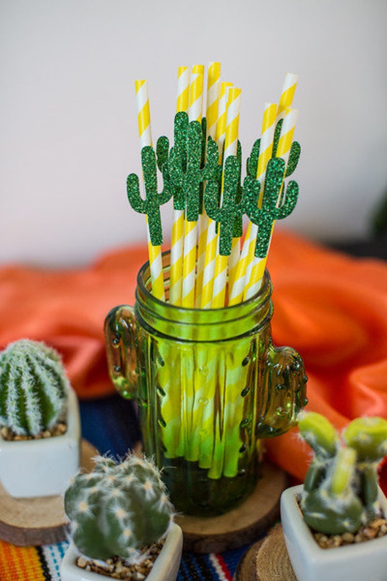 Cactus Straws Yellow Cactus Straws Fiesta Party Decorations - Etsy