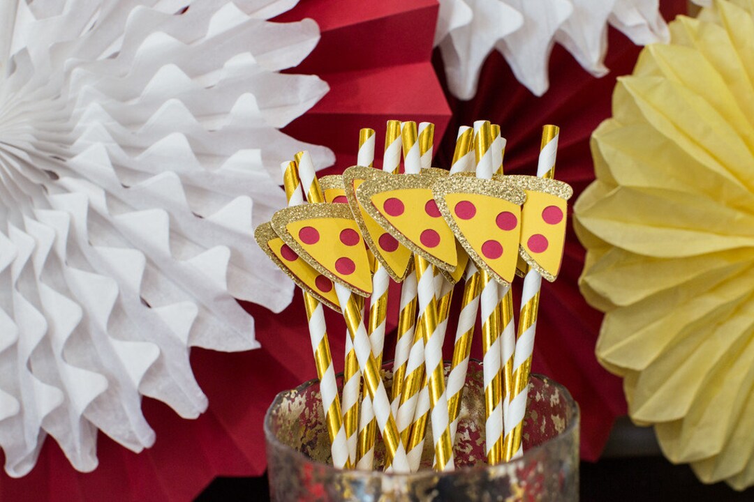 Pizza Party Decorations. Pizza Party Straws. Pizza Birthday Decorations ...