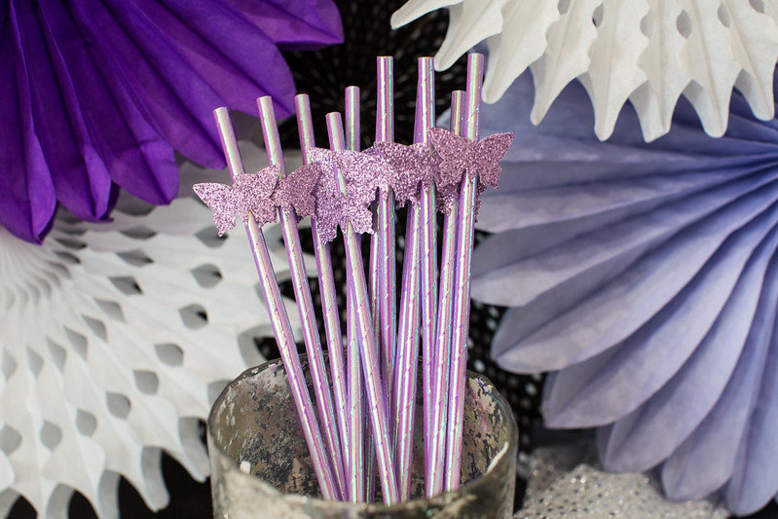 Lavender Glitter Butterfly Paper Straws, Party Decorations (12 Ct) - Etsy
