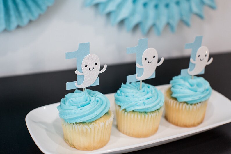 Blue Ghost 1st Birthday Cupcake Toppers, Halloween Party Decorations - Etsy