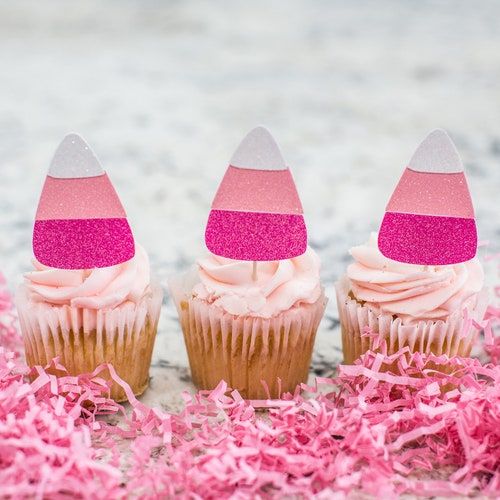 Pink Candy Corn Cupcake Toppers. Candy Corn Party Decorations. - Etsy