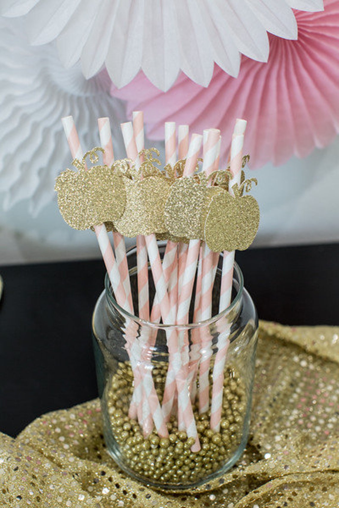 Gold Glitter Pumpkin Straws, Pink Party Decor (set of 12) - Etsy
