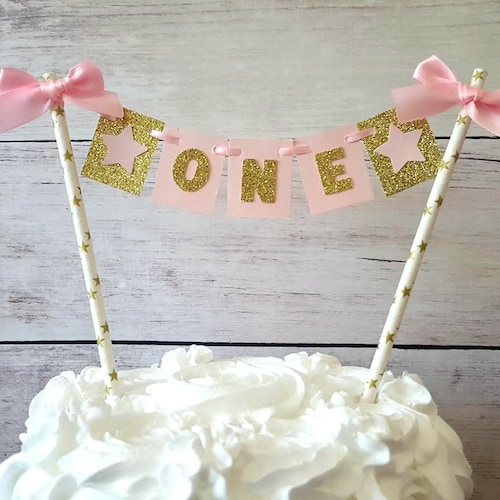 Pink Gold First Birthday Cake Topper Twinkle Star Cake Topper - Etsy