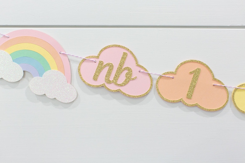 Pastel Rainbow First Birthday Photo Banner, Glitter Cloud Milestone ...