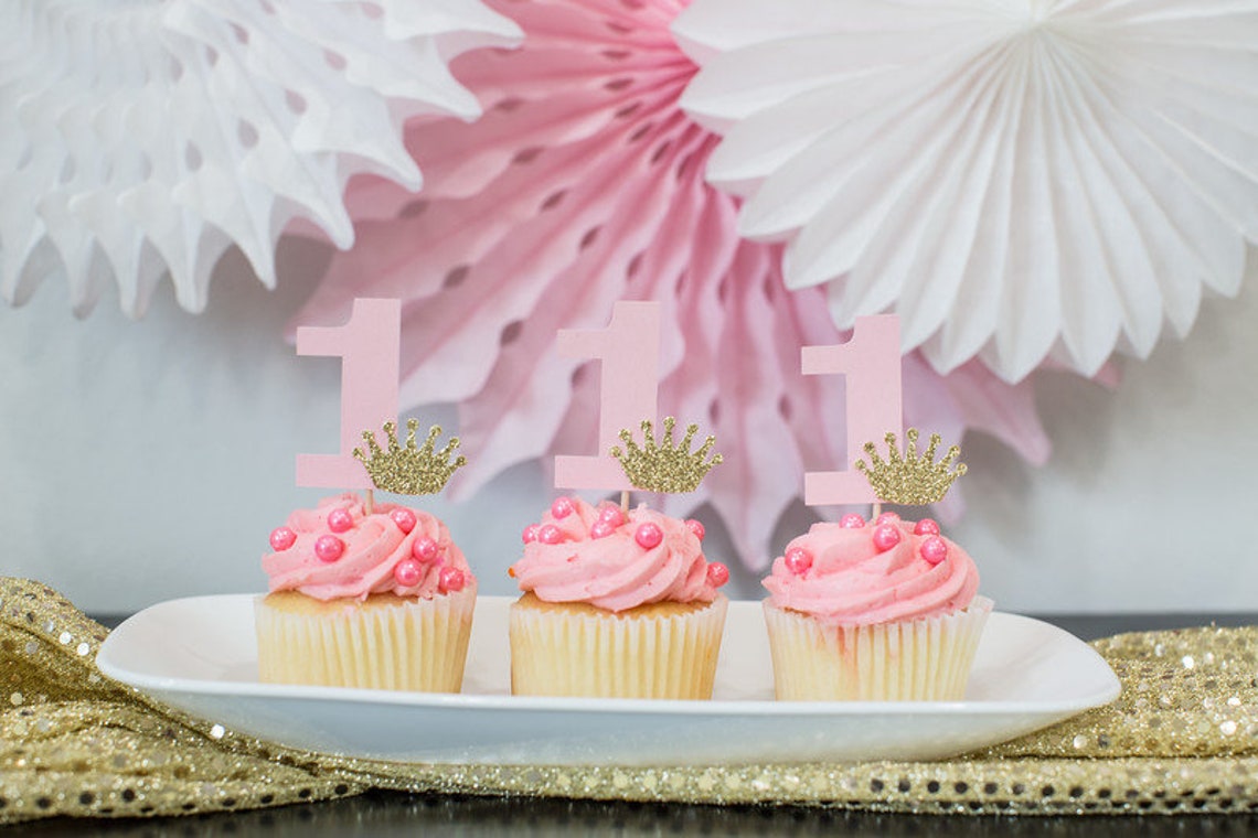 12 Princess First Birthday Cupcake Toppers Princess Crown - Etsy
