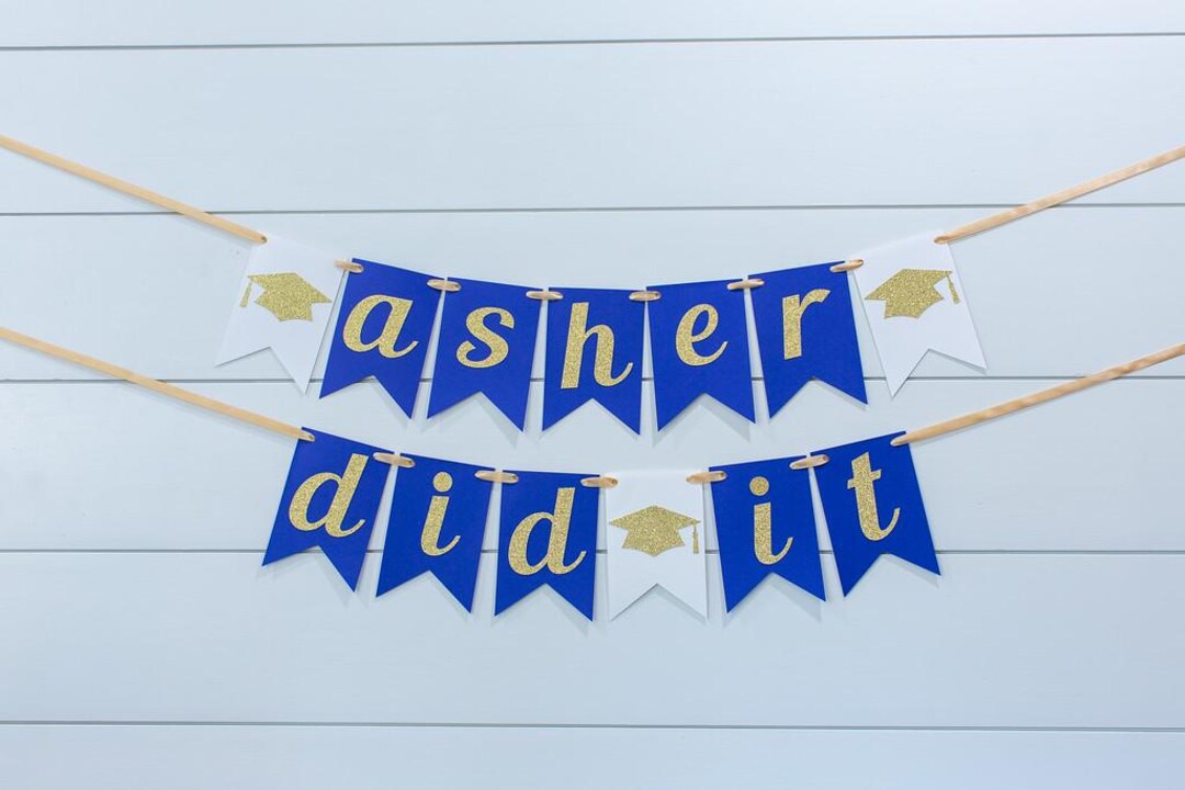Personalized Graduation Banner: Blue and Gold Glitter Party Decor - Etsy