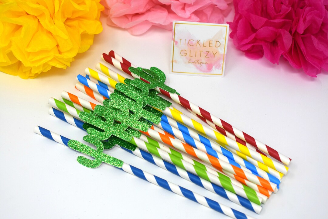 Fiesta Party Straws, Glitter Cactus Decorations (12 Ct) - Etsy