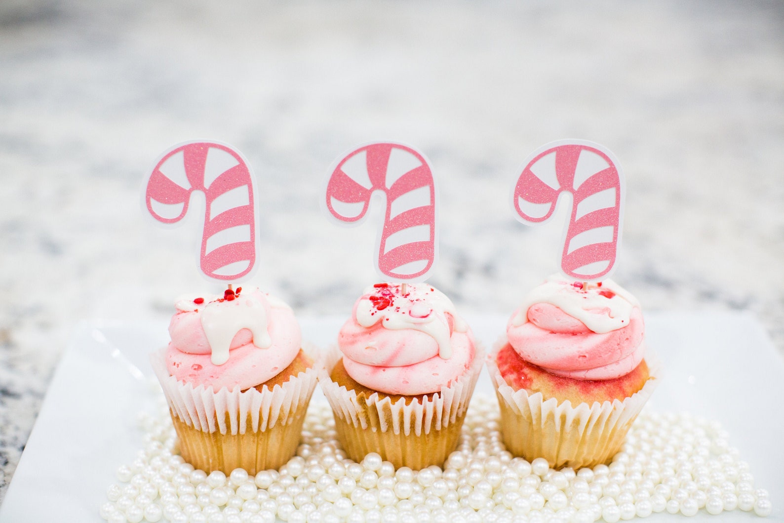 Candy Cane Cupcake Toppers. Pink Christmas Birthday | Etsy