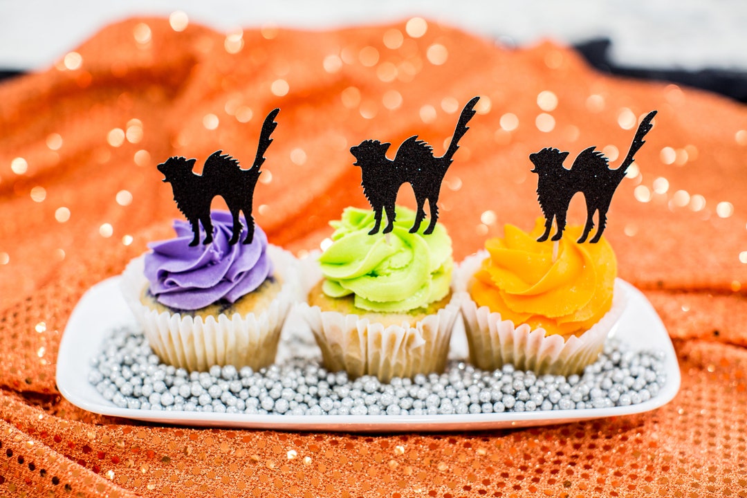 Halloween Black Cat Cupcake Toppers. Halloween Cat Decor. Scaredy Cat ...