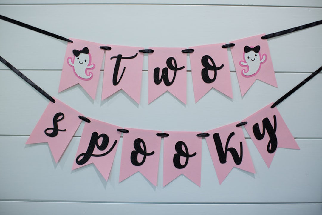 Two Spooky Birthday. Halloween 2nd Birthday. Two Spooky Banner. Pink ...
