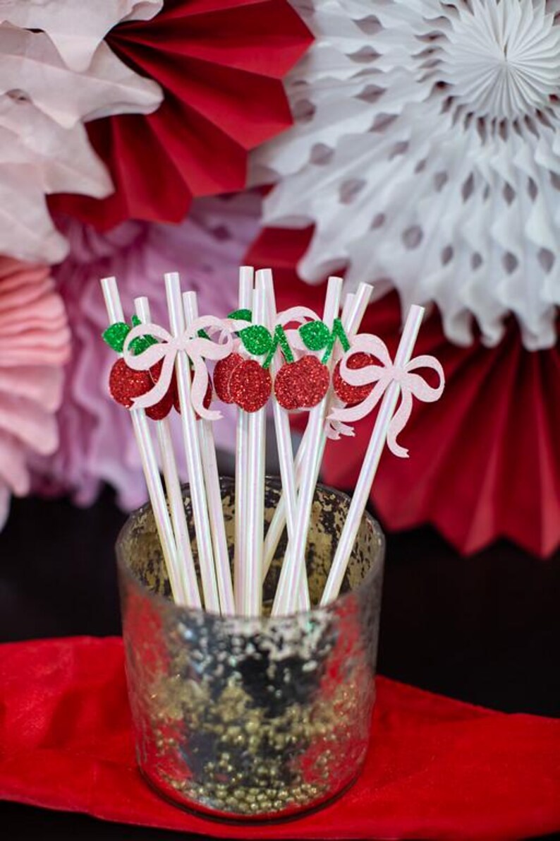 Cherry Glitter Straws With Bows, Bridal/baby Shower Decorations (12 Ct ...